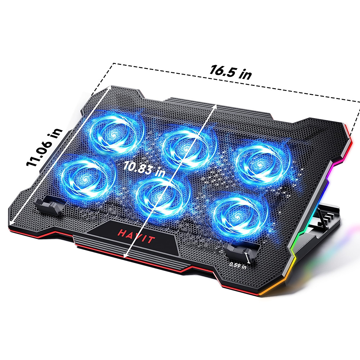HAVIT Laptop Cooling Pad with 6 Cooling Fans, Laptop Cooler 6 Adjustable Heights for 13-17 Inch Laptops, Gaming Laptop Cooling Stand with RGB Lights and Two USB Ports (HV-F2072)