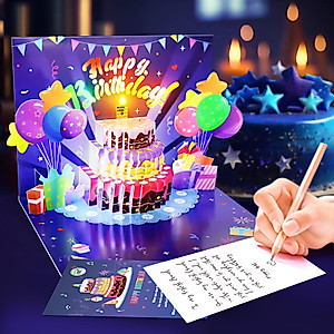 FITMITE Birthday Cards, Musical Pop Up Birthday Cards with Light, Blow Out LED Light Candle and Play Happy Birthday Music Pop Up Card, Birthday Gifts for Women Men Husband Wife Kids Greeting Cards