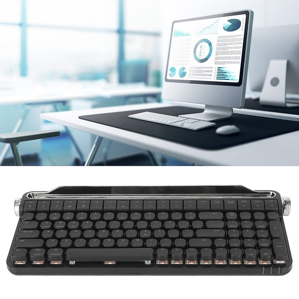 TOPINCN Typewriter Keyboard, 1500mAh Battery Dual Connection Modes Red ...