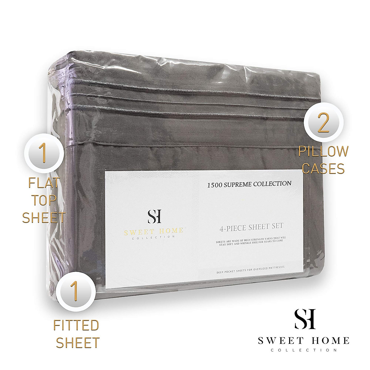 1500 Supreme Collection Full Sheet Sets Gray - Luxury Hotel Bed Sheets and Pillowcase Set for Full Mattress - Extra Soft, Elastic Corner Straps, Deep Pocket Sheets, Full Gray