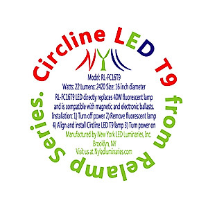 NYLL - 16 Inch/ 16" Plug & Play T9 Circline LED Lamp - Daylight (6000K) Circular Bulb Directly Relamp 40 Watt Fluorescent Bulb FC16T9/D, FCL40 (Without rewiring or Modification) - Ballast Required!