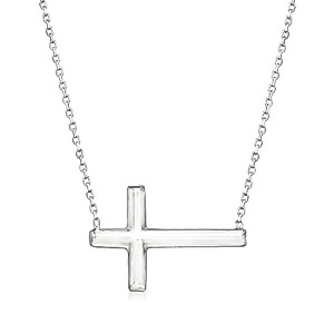 Ross-Simons Italian Sterling Silver Sideways Cross Necklace. 16 inches