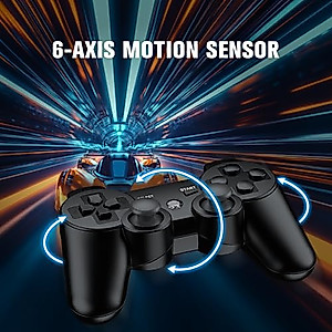 ewnol Wireless Controller for PS3, 2 Pack Play-station 3 Controller with Double Shock, Motion Control, 2 Charging Cables - Black