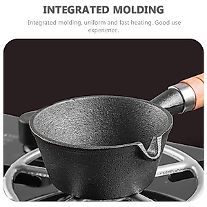 Cabilock Melting Pot Cast Iron Sauce Pan Pre- Seasoned Basting Pot Nonstick Baking Pan Stockpot Butter Melting Pot Kitchen Cheese Pan with Wood Handle for Oil Milk Candy Chocolate Cast Iron Cookware