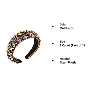 Rhinestone Padded Headband Baroque Crystal Embellished Hairbands Colorful Beaded Headbands Fashion Bejewelled HairHoop Accessory for Women Girls