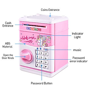 ATM Unicorn Piggy Bank for Boys Girls, Electronic Money Bank with Stickers, Kids Toys for 5 6 7 8 9 10 11 12 Year Old Boys Birthday Gifts