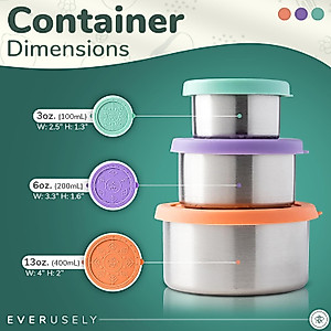Everusely Stainless Steel Containers with Lids, Stainless Steel Food Containers with Lids, Stainless Steel Snack Containers for Kids, Stainless Steel Lunch Container, Metal Food Storage Containers