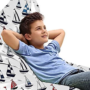 Ambesonne Nautical Lounger Chair Bag, Cartoon Drawn Illustration of Numerous Marine Sailboats on Sea Ocean, High Capacity Storage with Handle Container, Lounger Size, White and Multicolor