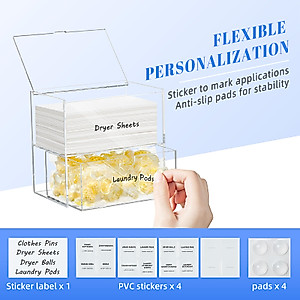 Dryer Sheet Holder, Dryer Sheet Container with Dryer Sheet Label, Acrylic Dryer Sheet Dispenser, Clear Laundry Room Organizer with Laundry Room Labels for Dryer Sheets, Laundry Pods, Dryer Balls