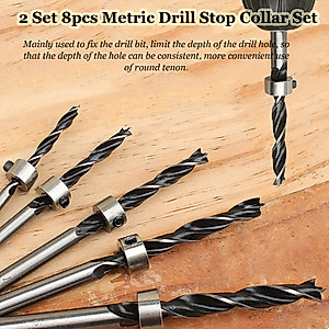 Muye 2 Set 8pcs Metric Woodworking Drill Stop Collar Set 3mm-16mm Nickel Plated Drilling Bit Depth Stopper with 2 Hex Wrenchs Drill Bit Limited Ring Silver Carbon Steel