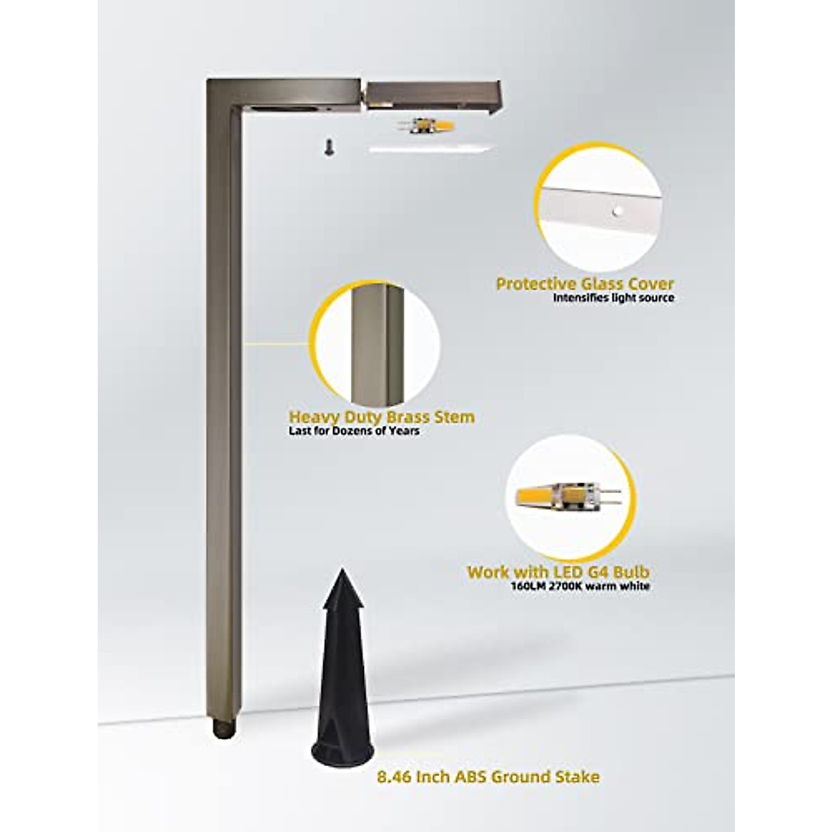 COLOER Low Voltage Pathway Lights,12-15V AC/DC Garden Path Lights, Brass Outdoor Yard Lights Electric, Landscape Driveway Lights for Yard, IP65 Waterproof Landscape Lighting (1-Pack Without Bulb)