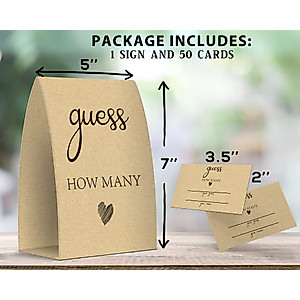 Guess How Many, Kraft, Bridal Shower Decorations, Bridal Shower Games - One Sign and 50 Cards(GUESS003)