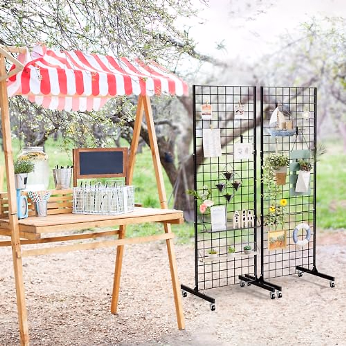 Bonnlo 2' x 6' Detachable Girdwall for Easy Transport, Standing Grid Tower, Thicker 5mm Wire, 180 LBS Weight Capacity Grid Panel with Legs and Extra Hooks, Display Rack for Retail and Craft Fair (2)