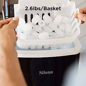 Silonn Ice Maker Countertop - 9 Cubes Ready in 6 Mins, Self-Cleaning Ice Machine with Ice Scoop and Basket, 2 Sizes of Bullet Ice