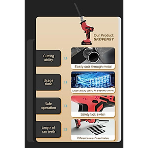 Cordless Reciprocating Saw, 2 x 2.0Ah Battery, Cordless Variable Speed, Blades Kit for Wood/Metal/PVC Cutting MWF-RED