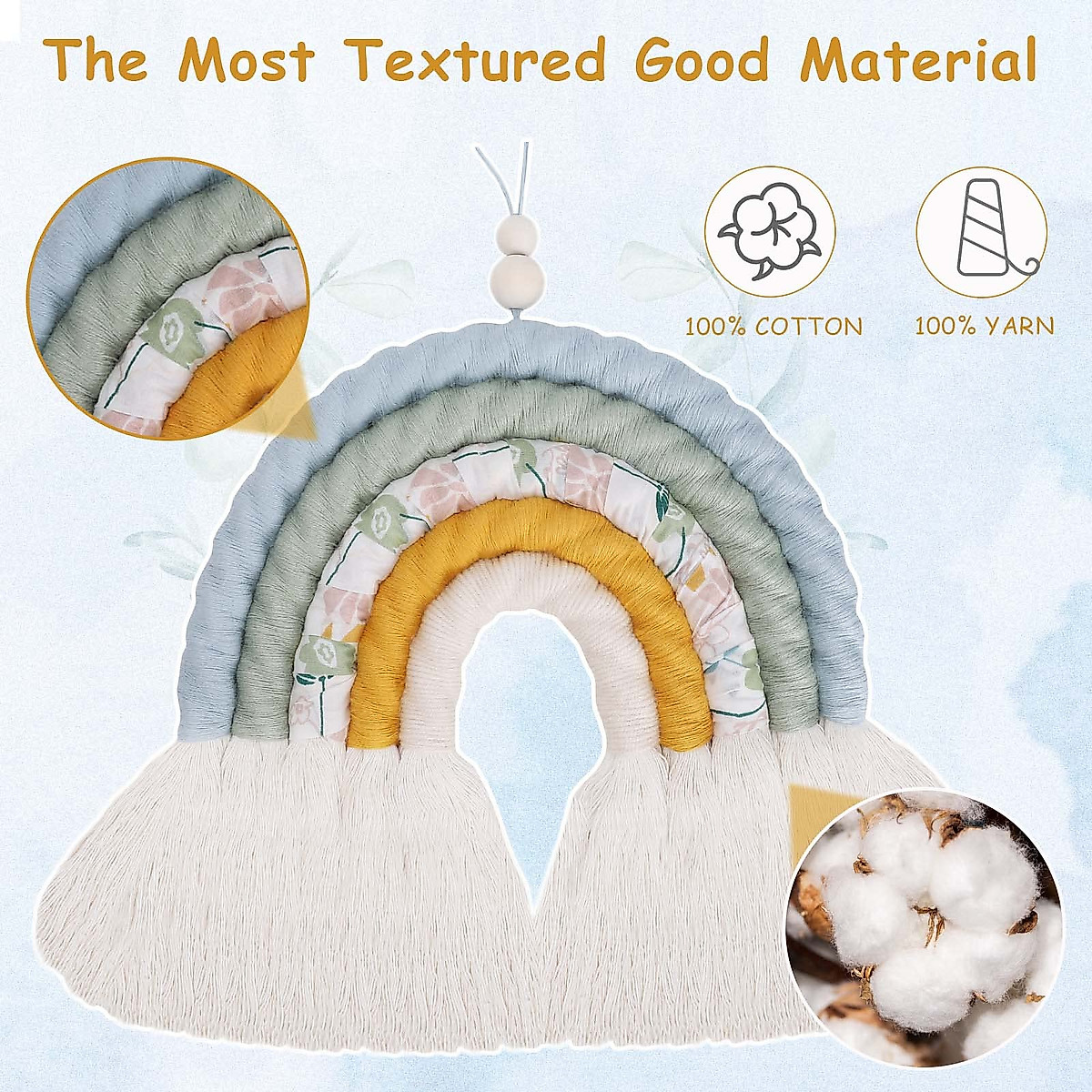 Macrame Rainbow Wall Hanging Boho Nursery Baby Room Kids Green Rainbow Décor (7X7Inches,Green)