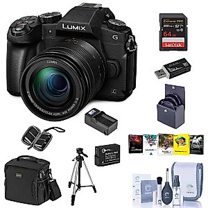Panasonic Lumix DMC-G85 Mirrorless Camera with 12-60mm F/3.5-5.6 Lumix G Vario Power OIS Lens, Black - Bundle with 64GB SDXC Card, Spare Battery, Tripod, Compact Charger, Software Pack and More