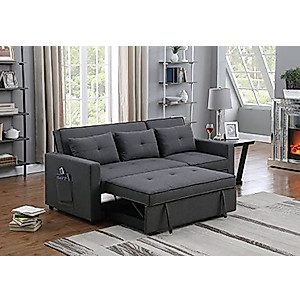 TUTB 80'' L-Shape Convertible Sleeper Sectional Sofa with Pull-Out Recliner and Bed, Side Pocket, Linen Corner 3 Person Couch for Home Furniture, Living Room, Apartment, Dorm, Dark Gray, 80
