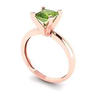 Clara Pucci 0.9ct Princess Cut Solitaire Genuine Vivid Green Peridot Proposal Bridal Designer Wedding Anniversary Ring 14k Rose Gold