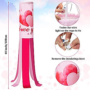 2 Pieces Happy Valentine's Day Windsock Polyester Garden Windsock Heart Pattern Windsock Flag Outdoor Hanging Decorative Windsocks for Valentine's Day Front Yard Patio Lawn Garden (Sweet Style)