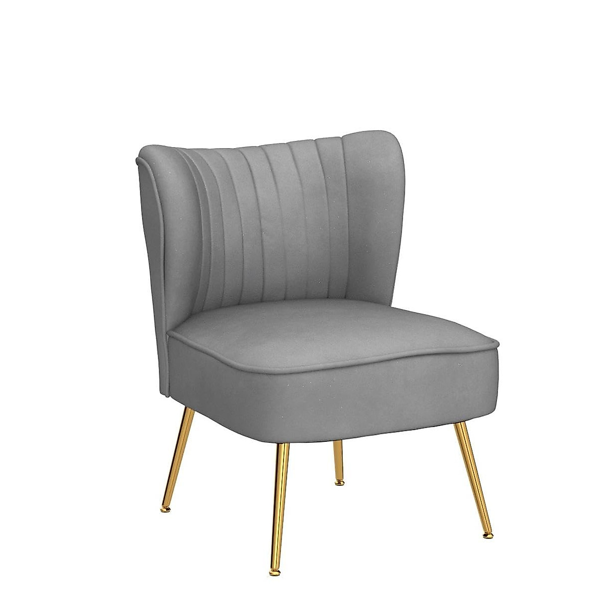DUOMAY Modern Accent Chair Set of 2 Velvet Slipper Chair with Gold Legs Wingback Side Chair for Living Room Bedroom Entryway Small Corner Chair for Space Saving, Grey