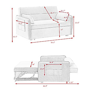 FANYE Grey Velvet Tufted Twin Size W/Pillows & Multi-Pockets, 54.3"