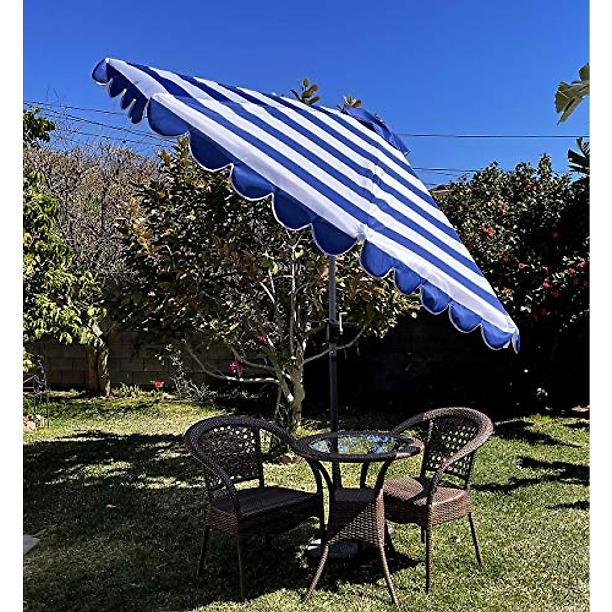 BELLRINO DECRO Royal/White Scalloped Edge Replacement Edge Umbrella Canopy for 9ft 8 Ribs (Canopy Only) C004-8RW-ROYAL