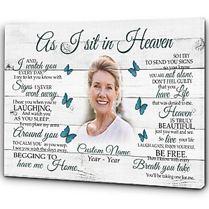Butterfly Personalized Memorial Canvas for Loss of Loved one, Sympathy Gift for Loss of Sister Daughter Mom Dad - As I Sit In Heaven Canvas - VTQ128 (16x12 inch)