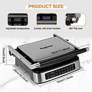 Aiwglenten Panini Press,Gourmet Sandwich Maker with Digital Control Panel, 180 Degrees Open, Suitable for Any Type or Size of Food, Detachable Drip Tray,Easy to Clean and Store