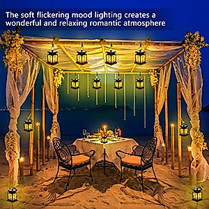 4 Pack Outdoor Hanging Solar Lantern Lights, Flickering Solar Lights Outdoor Garden Lights Solar Powered Waterproof Warm Yellow LED Candle Lantern for Garden Patio Yard Path Tree Umbrella Table Decor