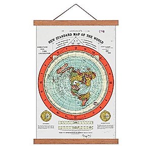 AlexArt Flat Earth Map - Gleason's New Standard Map of The World - Large 24"X36" Canvas Print Scroll Poster with Teak Wood Frame Ready to Hang