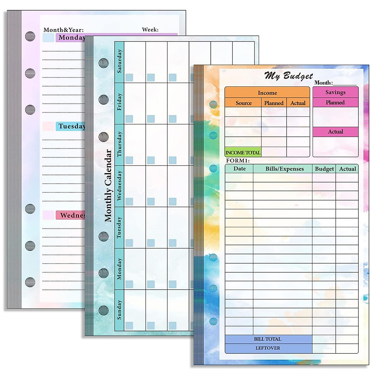 A6 Budget Planner Refill, Prefdo 82 Sheets Weekly Planner Monthly Calendar Inserts 6-Hole Budget Planner for A6 Budget Binder Cover, Binder Money Organizer for Cash, Saving (Set 2)