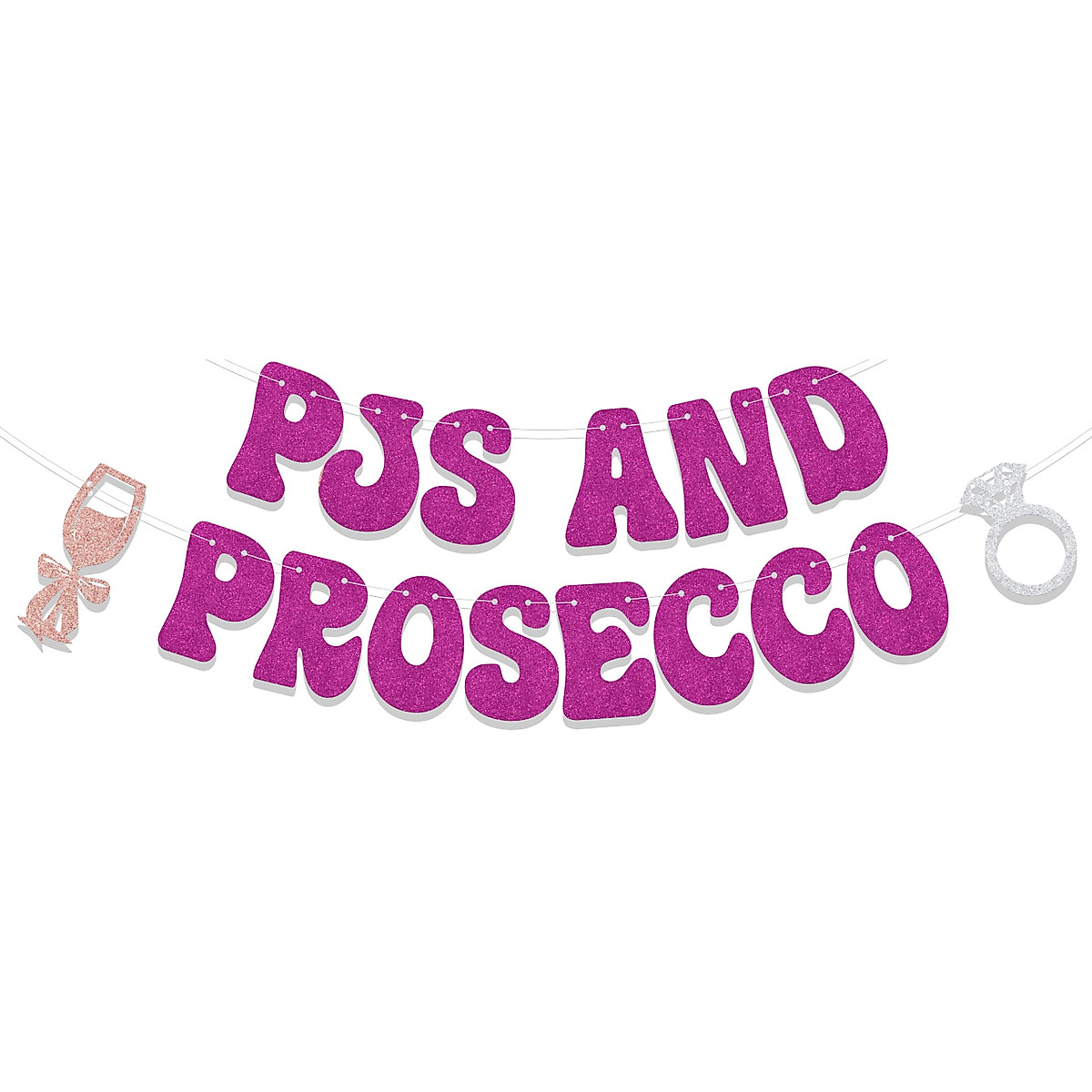 Pjs And Prosecco Banner,Bachelorette Party Decor,Bridal Shower Decoration With Diamond Ring,Prosecco Wedding Party Decorations Supply Rose Red