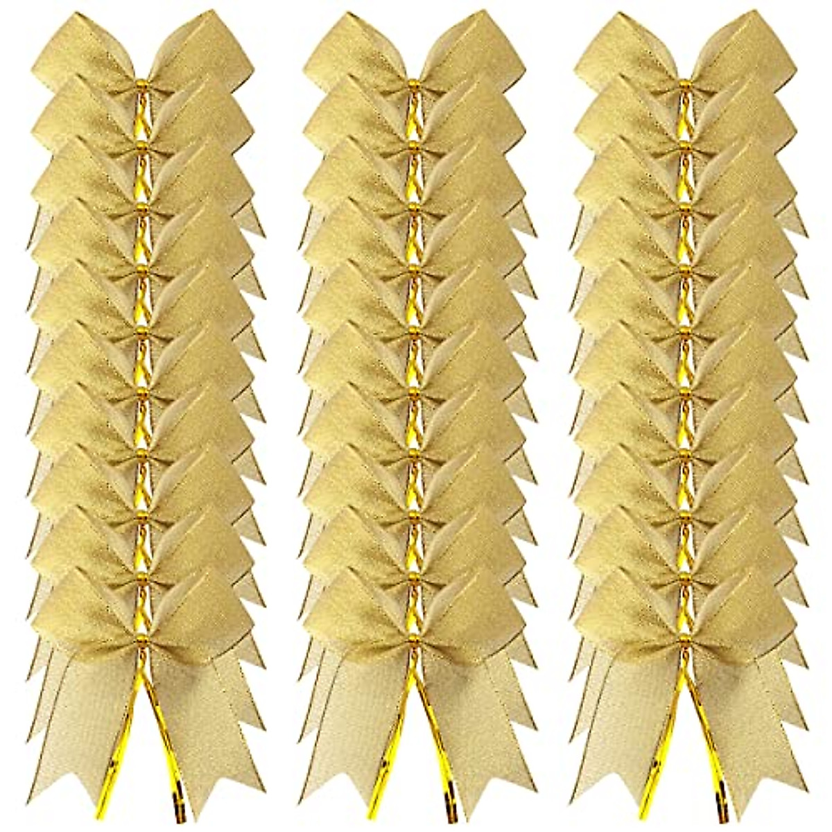 Micomon 50pcs 3-1/2" Metallic Gold Bows Twist Tie Bows for Gift Wrapping with Fish Tails (Gold)