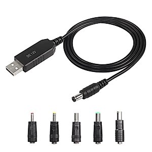 SinLoon 3.28ft USB 5V to DC 12V Converter Step Up Voltage Converter Power Cable USB to 5.5 x 2.1mm Barrel Connector DC Power Cable with 5 Connectors Adapter for Router, Mini Fan, Camera, Phone(5521)