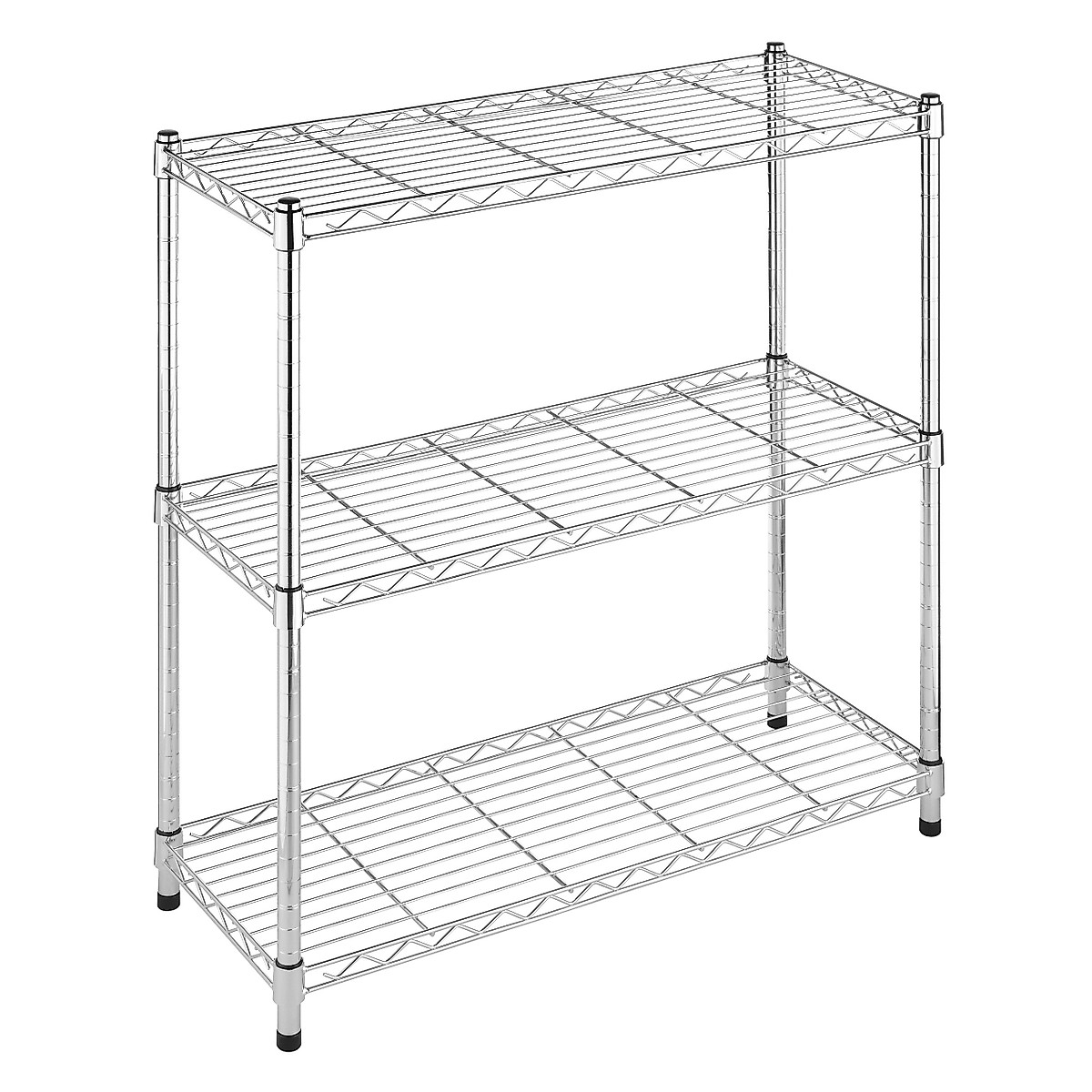 Whitmor Supreme 3 Tier Shelving with Adjustable Shelves and Leveling Feet - 350 lb. Capacity per Shelf - Chrome