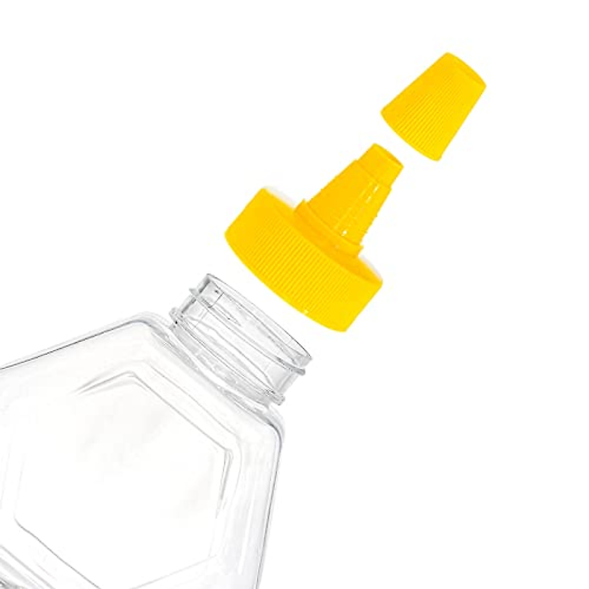 Elsjoy 16 Pack Plastic Honey Bottle Jars, 7 Oz Honey Squeeze Bottles Empty Honey Jars with Spout, Refillable Condiment Squeeze Bottles Clear Honey Container for Storing and Dispensing, Hexagon Shape
