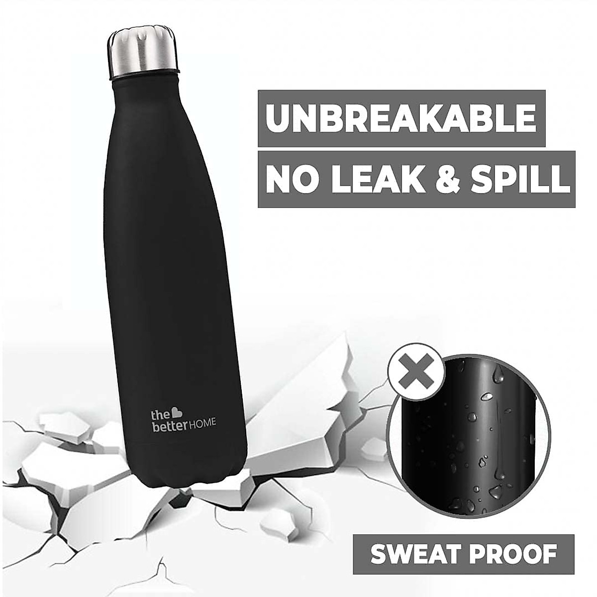The Better Home 1000 Stainless Steel Insulated Water Bottle 1 Litre | Thermos Flask 1 Litre+ | Food Grade & BPA Free, Hot and Cold Steel for Kids (Black)
