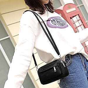 YANAIER Multi-Zipper Crossbody Handbag Purse, Women's Nylon Wristlet Mini Crossbody Bag Clutch with 2 Straps Black