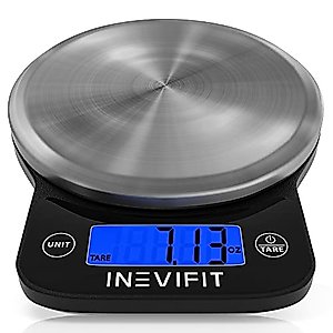 INEVIFIT Digital Kitchen Scale, Highly Accurate Multifunction Food Scale 13 lbs 6kgs Max, Clean Modern Black with Premium Stainless Steel Finish. Includes Batteries
