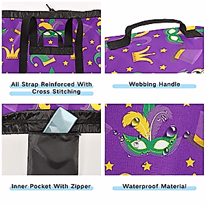 Kigai Mardi Gras Theme Laundry Bag, Drawstring Closure Dirty Clothes Bag Large Travel Camp Durable Tear Resistant Backpack Storage Bag - 14.5 X 29.3 in