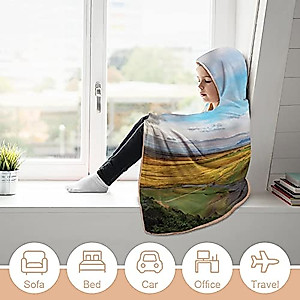 Hooded Blanket Poncho, Waterfall Women Men Hooded Blanket, Iceland Summer Wilderness, Soft Warm Cozy, 40 x 50inches, Studying Reading Snuggling Napping Office, Multicolor