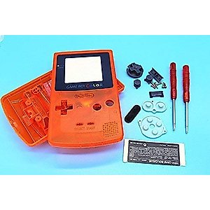 Replacement Full Housing Shell Case Cover Pack with Buttons Screwdrivers for Game Boy Color GBC Repair Part-Clear Orange