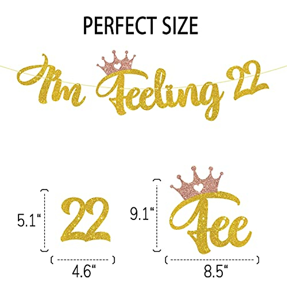 I'm Feeling 22 Gold Banner, Fun Happy 22nd Birthday Sign, Cheers to 22 Years, 22nd Party Decoration Supplies