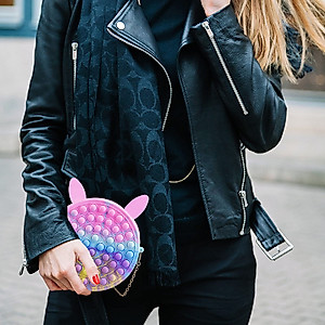 AndTree Pop Shoulder Bag Fidget Toys Rainbow Pop Bubble It Purse for Girls Gift Cross-Body Bag Rabbit Ear