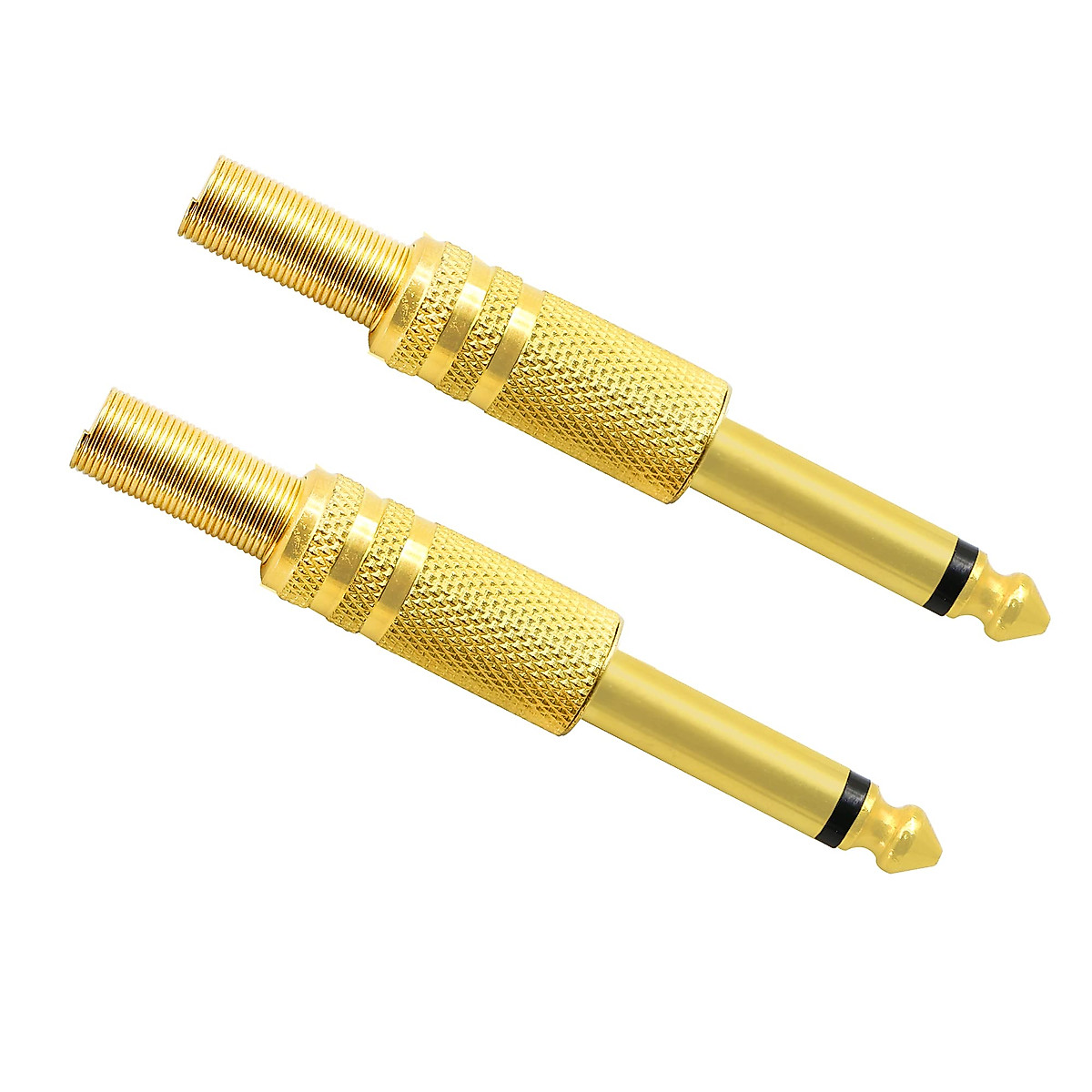 PNGKNYOCN 1/4" TS 6.35mm Mono Gold-Plated Male Plug with Spring Stereo Audio Soldering Adapter for Guitar/Speaker/Microphone Cable(2-Pack