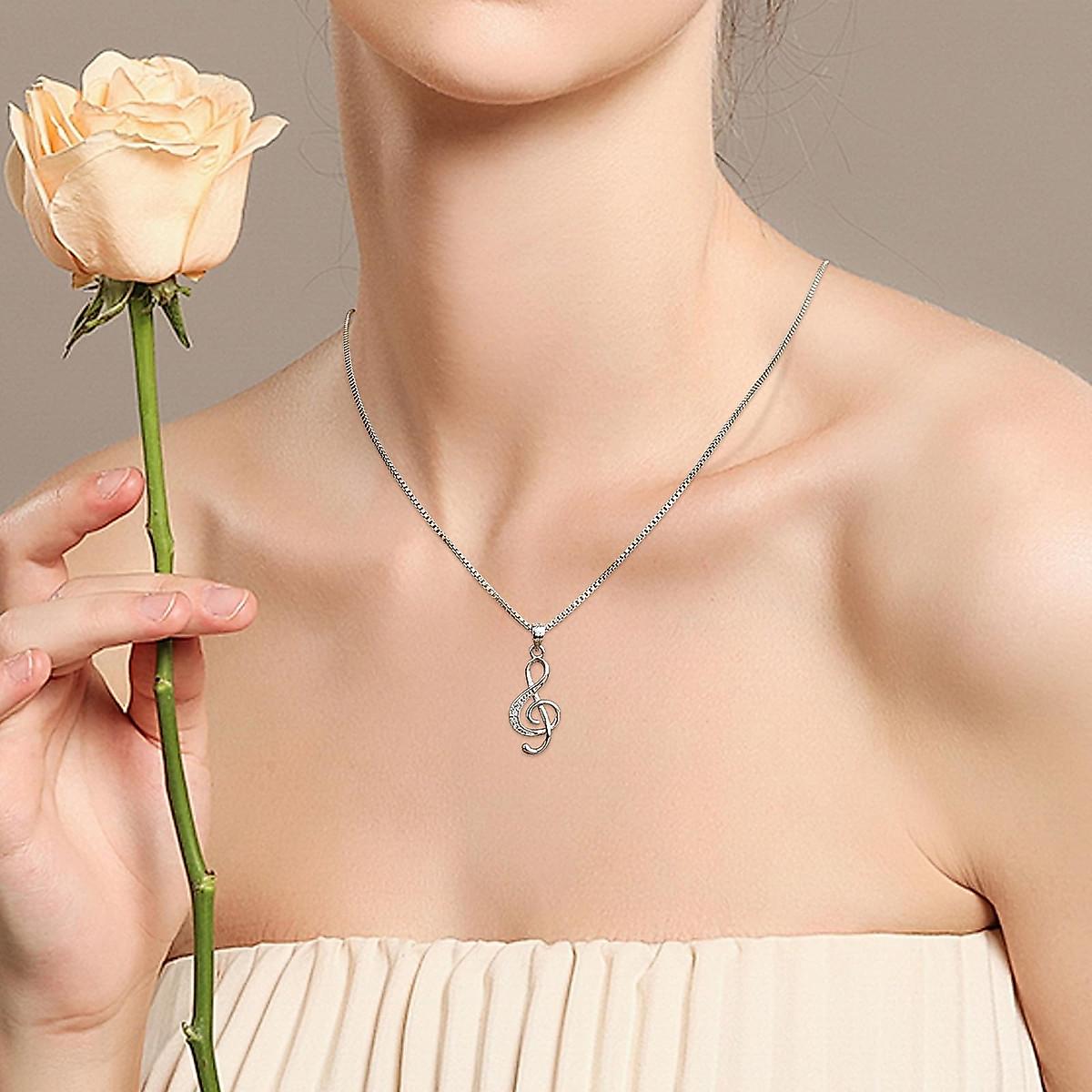 DXZNBEST Music Note Pendant Necklace 925 Sterling Sliver Cubic Zirconia for Women Mother’s Day Valentine's Day Christmas Jewelry Gift Chain 18 Inches