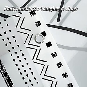 HYPREST Boho Shower Curtain, White Shower Curtain Sets with Bohemian Geometric Pattern, Washable Water Repellent Fabric Shower Curtain for Bathroom with 12 Hooks & Weighted Bottom Hem (72" x 72")