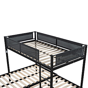 KIVENJAJA L-shape Triple Bunk Bed with Trundle, Metal Quad Bunk Beds Twin Over Twin for 4 Kids, Heavy Duty 4 Small Bunkbeds for Teens Girls Boys Adults, Black