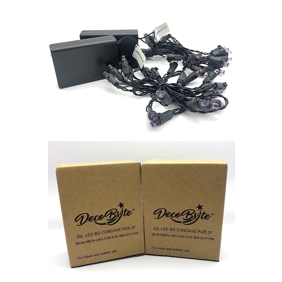 2 Packs of DecoBrite Purple 8ft (2.4m) 20 ct Battery Operated Halloween String Lights with Timer Indoor Outdoor Two Mode Functions on Black Wire for Small Spaces Wreath Room Window Decorations